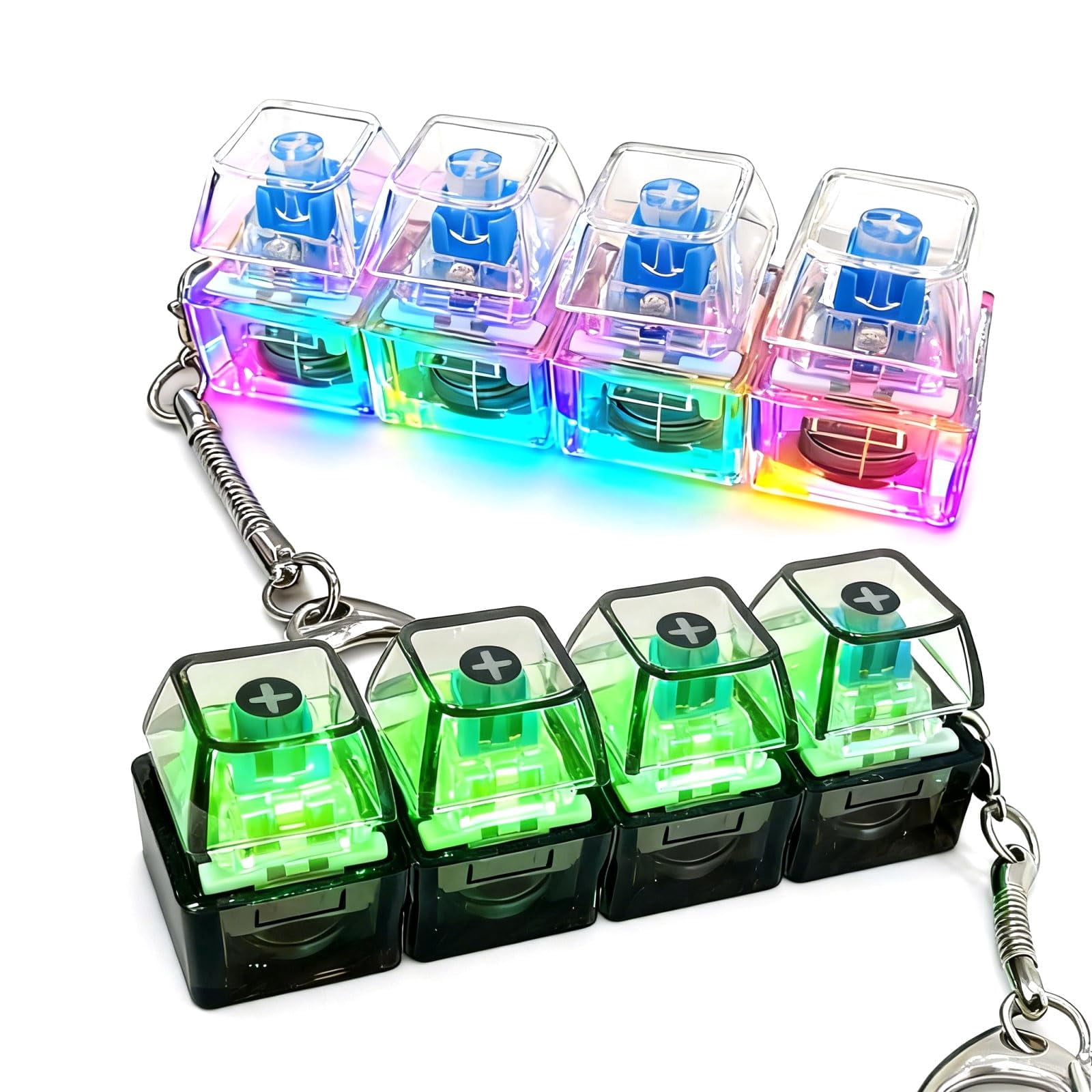 2 Pack Keyboard Fidget Keychain with LED Lights, 4-in-1 Stress Relief ...