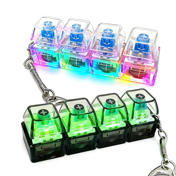 2 Pack Keyboard Fidget Keychain with LED Lights, 4-in-1 Stress Relief ...