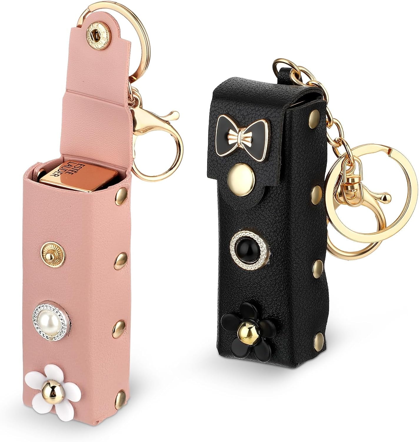 2 Pack Keychain Chapstick Holder, Pu Leather Chapstick Holder Keychain ...