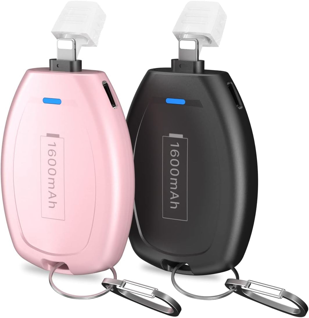 2-Pack Keychain Portable Charger for iPhone, 1600mAh Mini Power ...