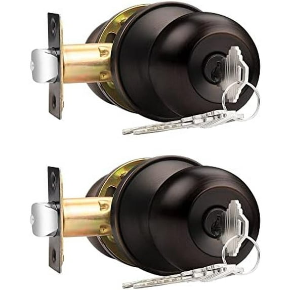 (2 Pack Keyed Alike Door Knobs Combo Pack, Oil Rubbed Bronze Lockset ...