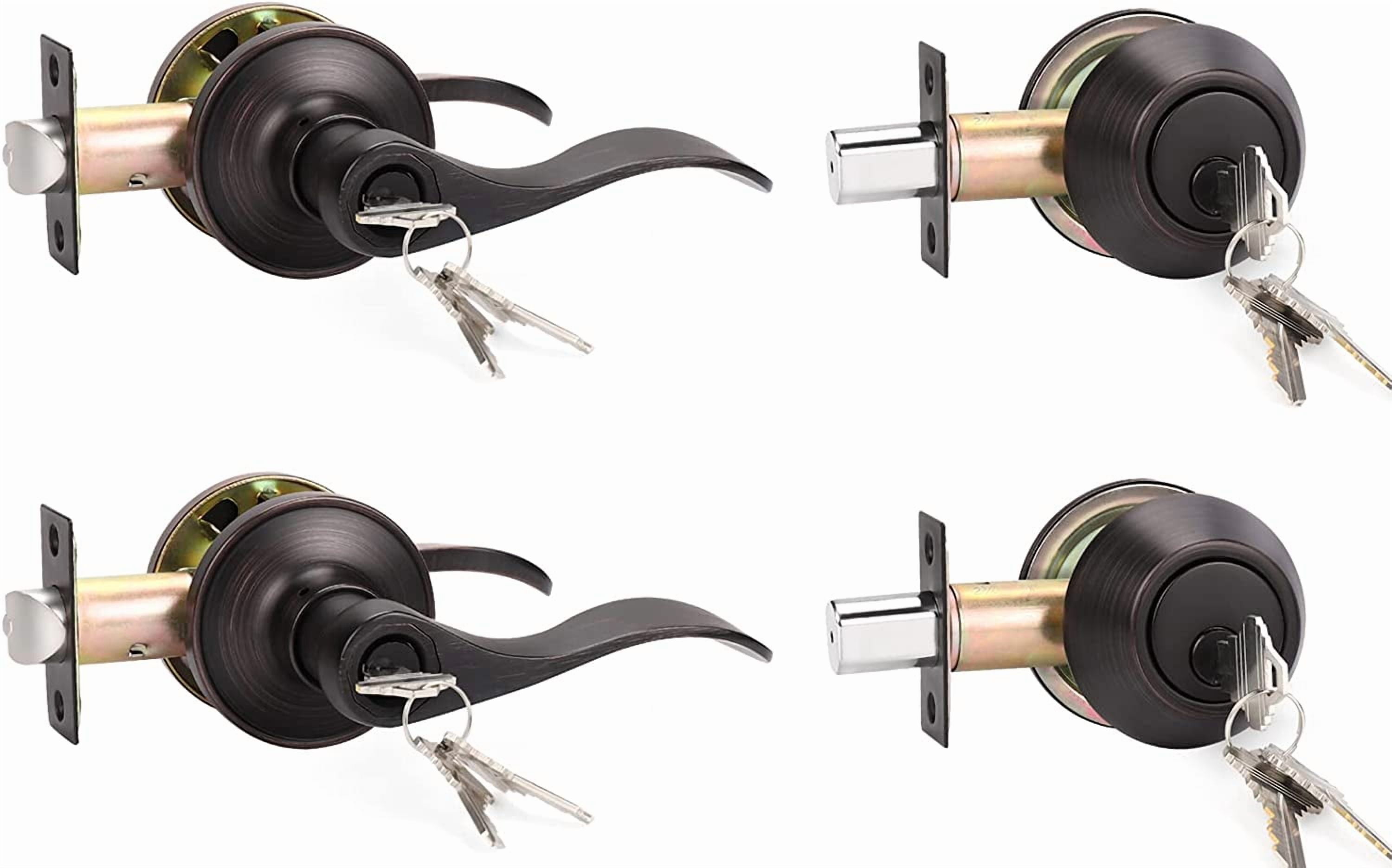 2 Pack Keyed Alike Door Lever Handle with Single Cylinder Deadbolt, Oil ...