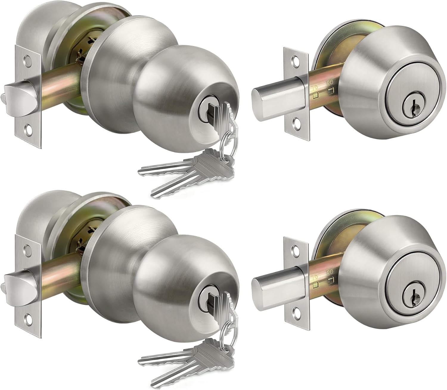 2 Pack Keyed Same Exterior Door Knobs and Single Cylinder Deadbolts ...