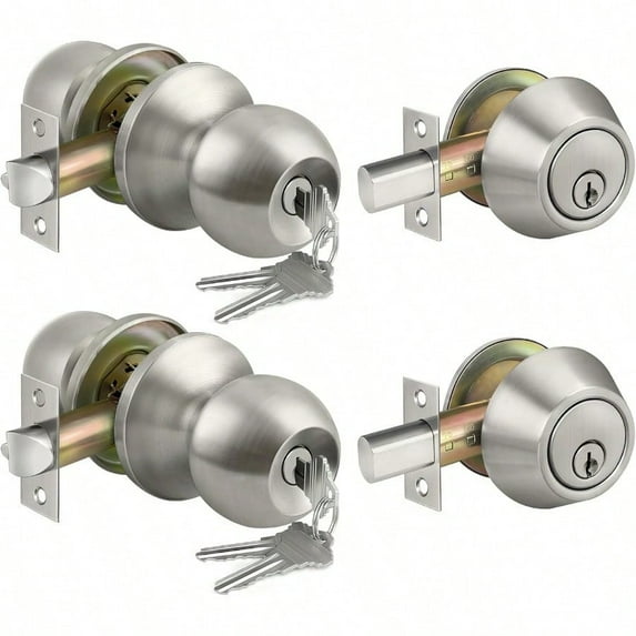 2 Pack Keyed Same Exterior Door Knobs And Single Cylinder Deadbolts ...