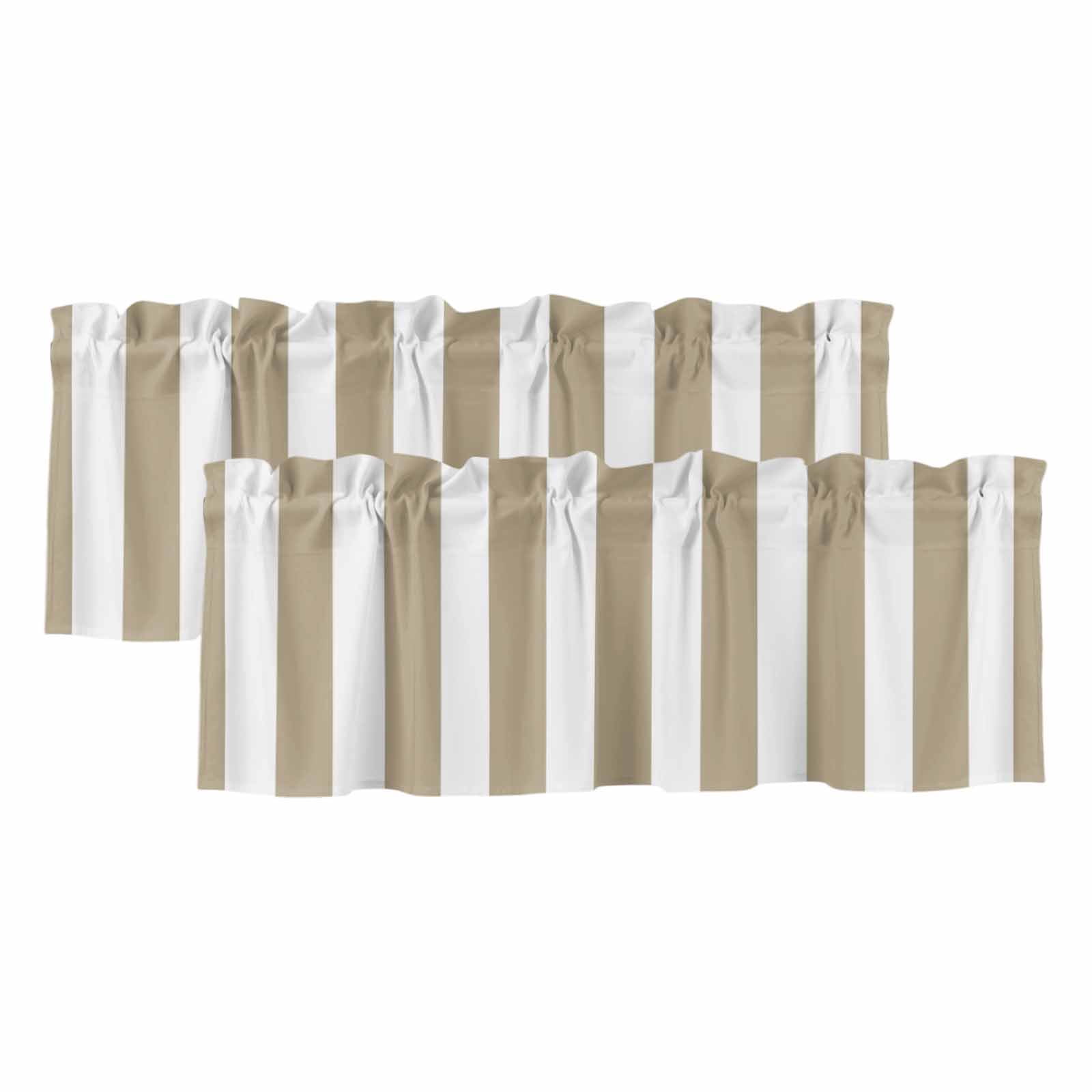 2 Pack Khaki and White Striped Valance for Window Gradient Geometric ...