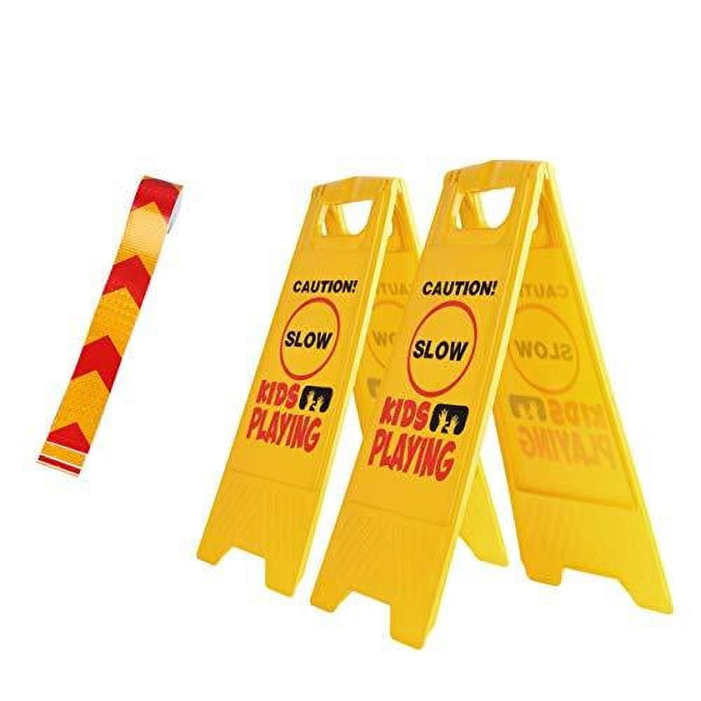 2-Pack Kids Playing Caution Sign with Reflective Tape - Slow Road Yard ...