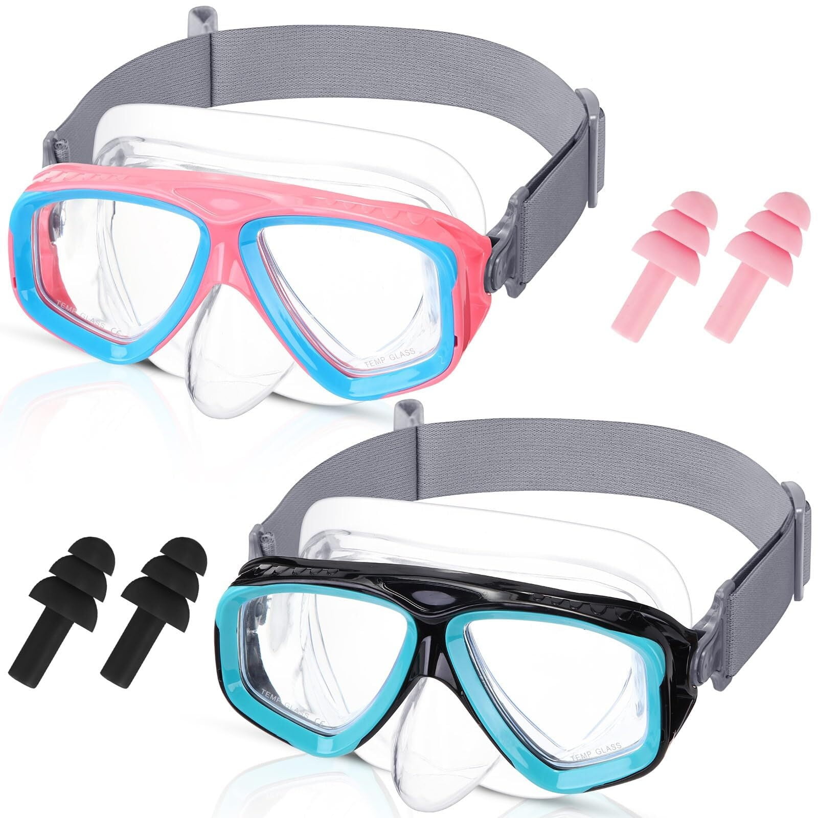 2 Pack Kids 6-14 Swim Goggles with Nose Cover Diving Mask Elastic ...