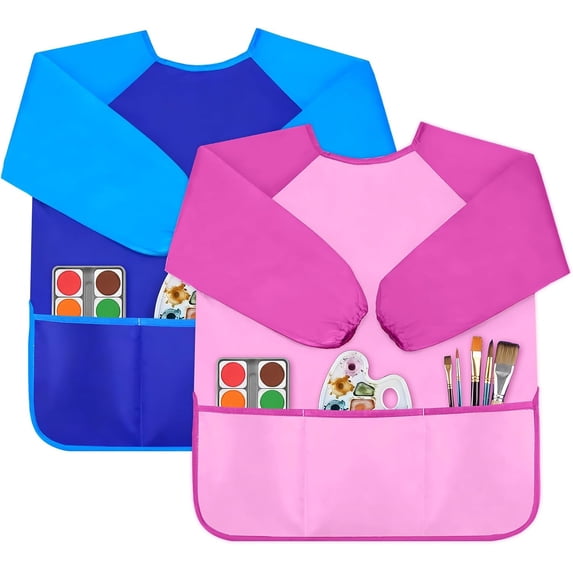 2 Pack Kids Art Smocks, Toddlers Painting Apron– Long Sleeve Waterproof ...