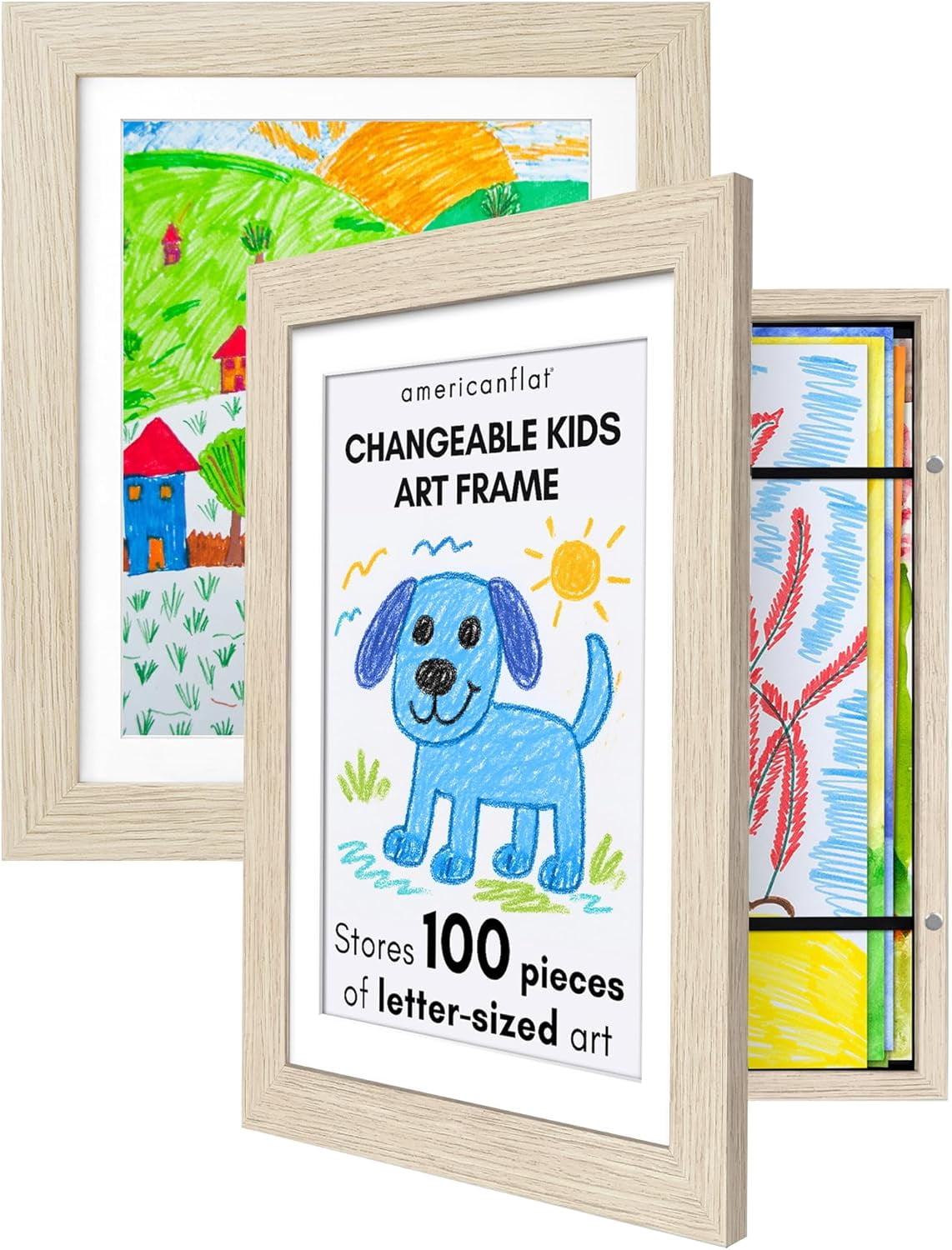 2 Pack - Kids Artwork Frame Changeable (Light Wood) - Magnetic Door ...
