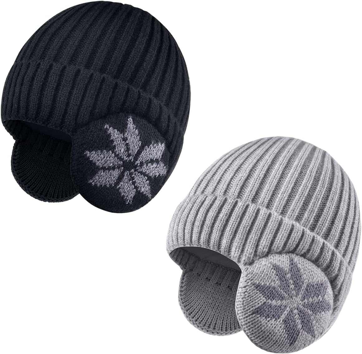 2 Pack Kids Beanie Winter Hat for 3-10 Years Cute Warm Fleece Lined ...