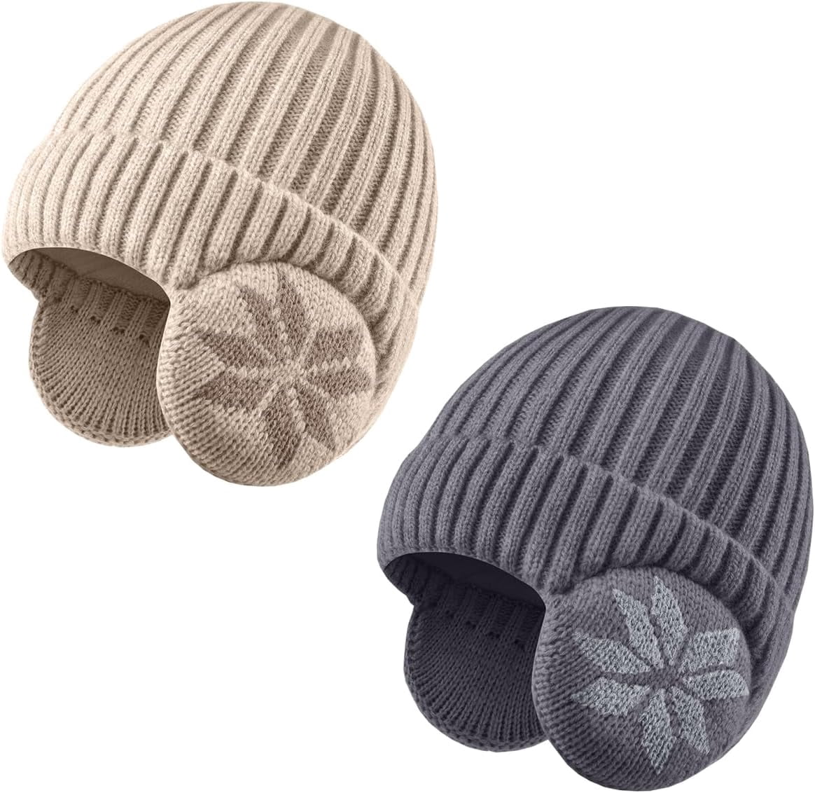 2 Pack Kids Beanie Winter Hat for 3-10 Years Cute Warm Fleece Lined ...