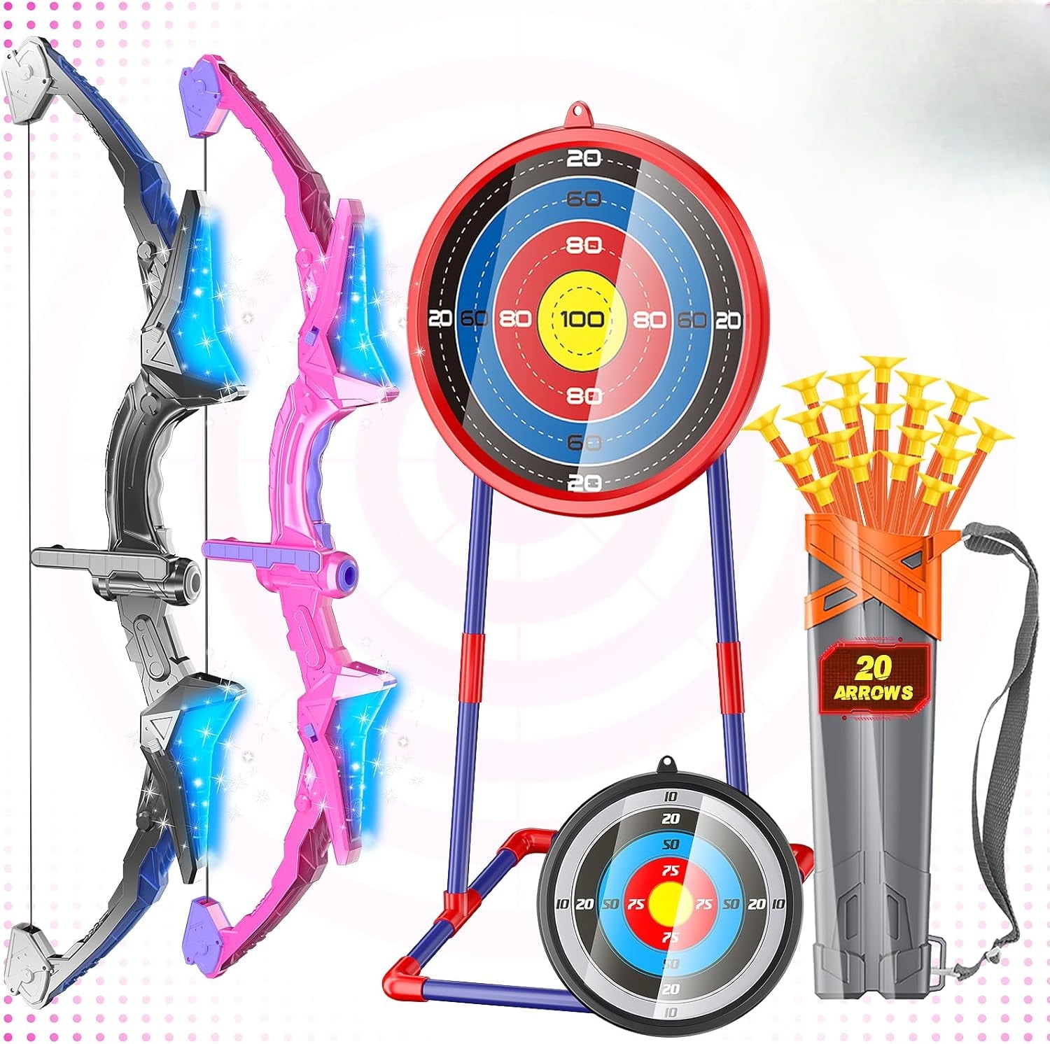 2 Pack Kids Bow and Arrow, 20 Suction Cup Arrows, 2 Archery Targets ...