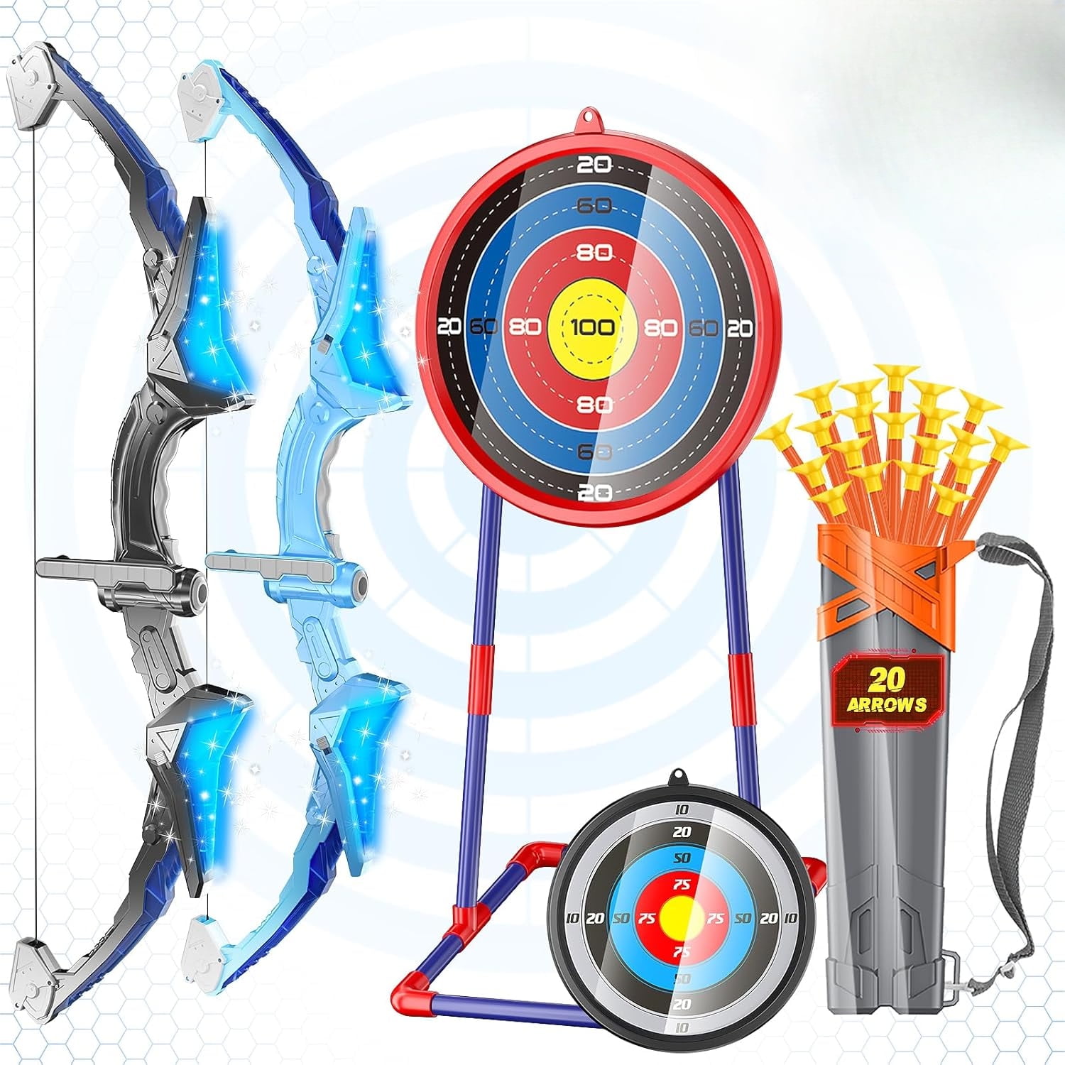 2 Pack Kids Bow and Arrow, 20 Suction Cup Arrows, 2 Archery Targets ...