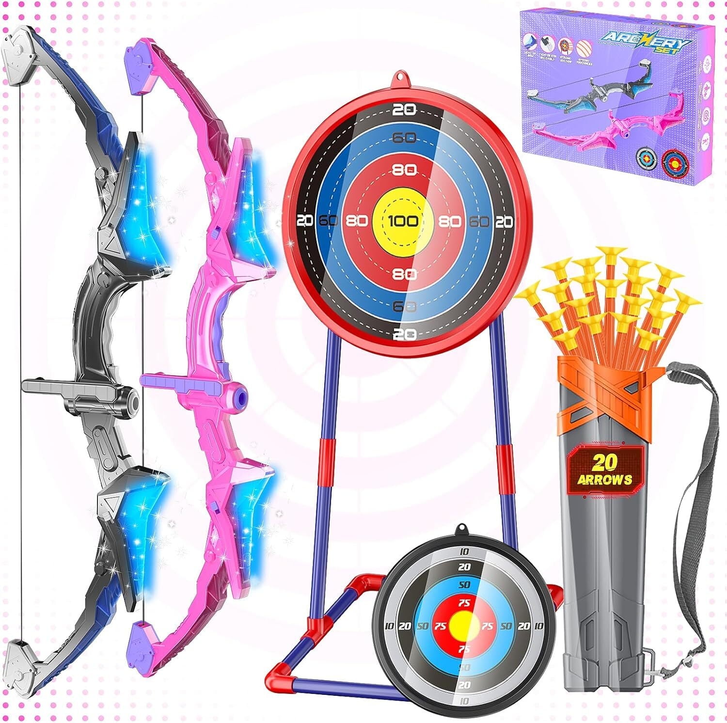 2-Pack Kids Bow and Arrow Set – Includes 20 Suction Cup Arrows, 2 ...
