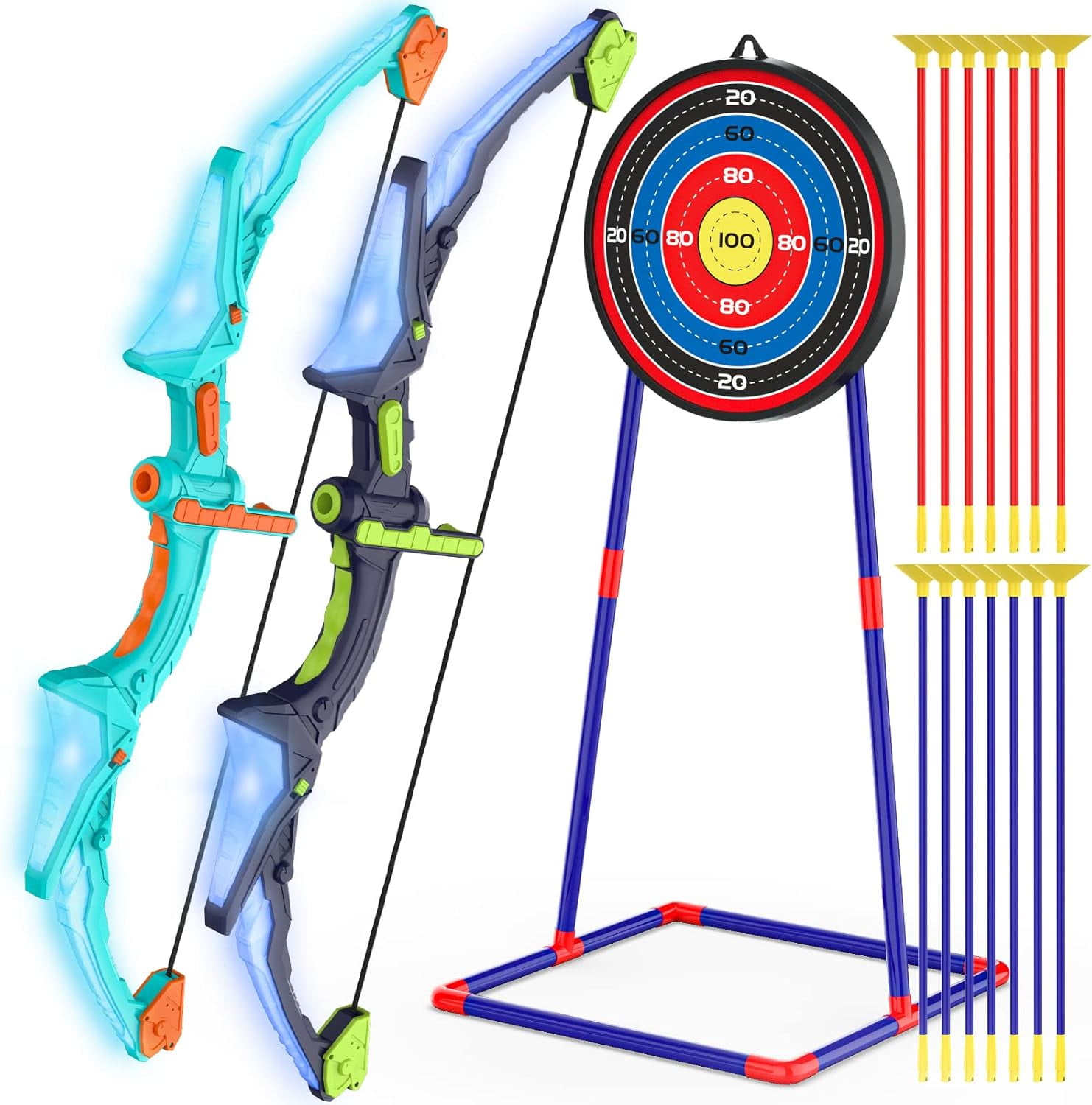 2 Pack Kids Bow and Arrow Set with LED Flash Lights, 14 Suction Cup ...