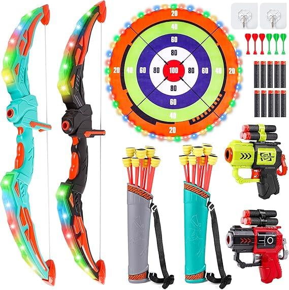 2-Pack Kids Bow and Arrow Set – LED Light-Up Archery Toy with Target ...