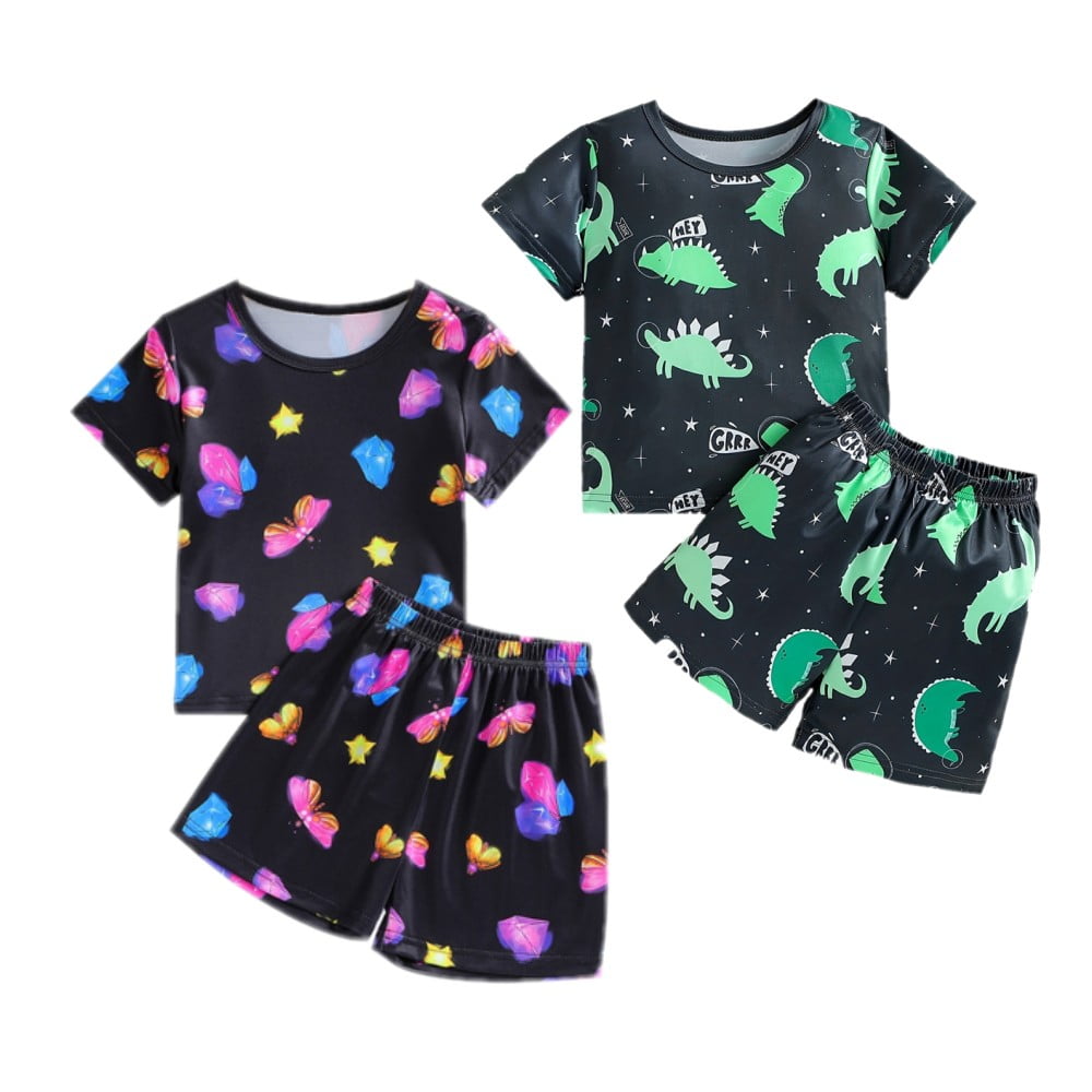 Toddler Girls Luminous Pajamas Summer Clothes Set Butterfly Printed ...