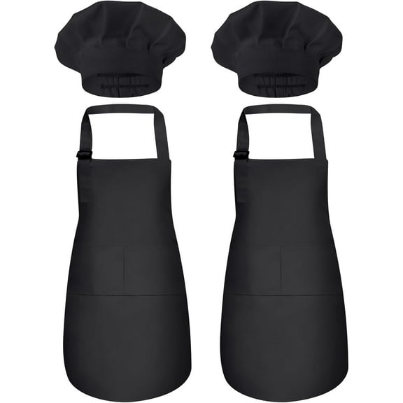 2 Pack Kids Chef Apron and Hat, Adjustable Kitchen Cooking Apron with ...
