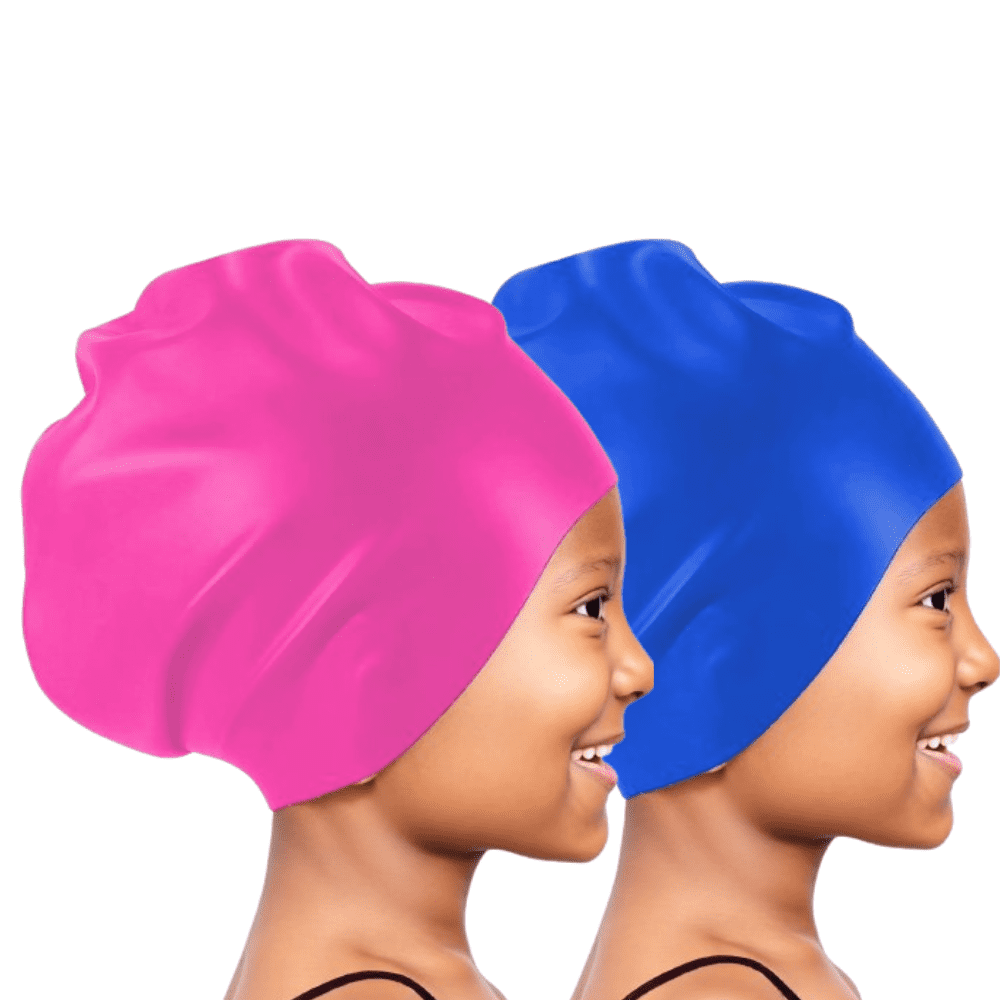 2 Pack Kids Extra Large Swim Cap for Long Thick Hair, Waterproof ...