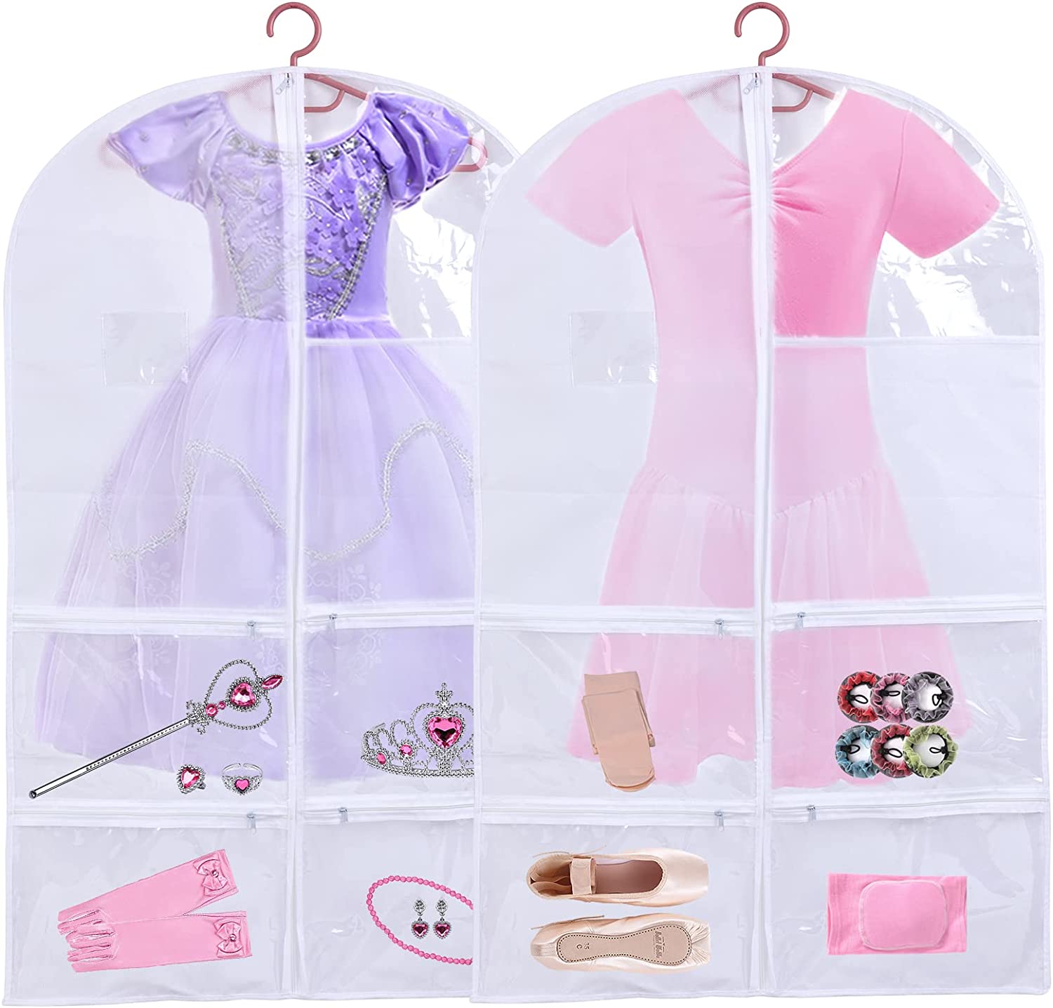 2 Pack Kids Garment Bags for Dance Costumes, Hanging Dance Garment Bag ...