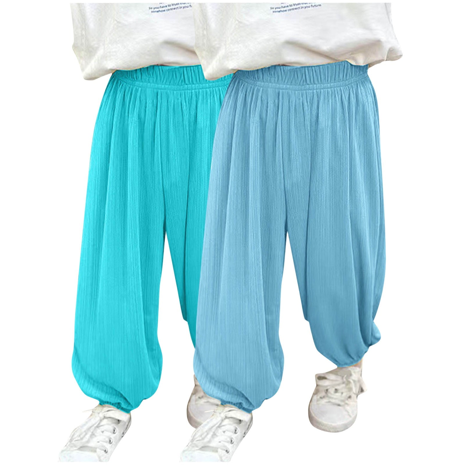 2 Pack Kids Pants Elastic Waist Solid Color Loose Joggings Summer ...
