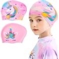 2 Pack Kids Swim Cap Silicone Waterproof Swim Caps for Boys Girls (3-8 ...