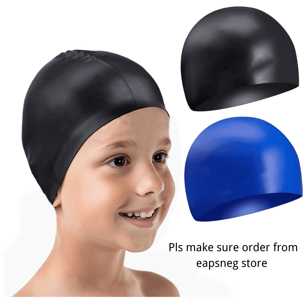 2 Pack Kids Swim Cap for Age 4-12, Durable Silicone Swimming Cap for ...
