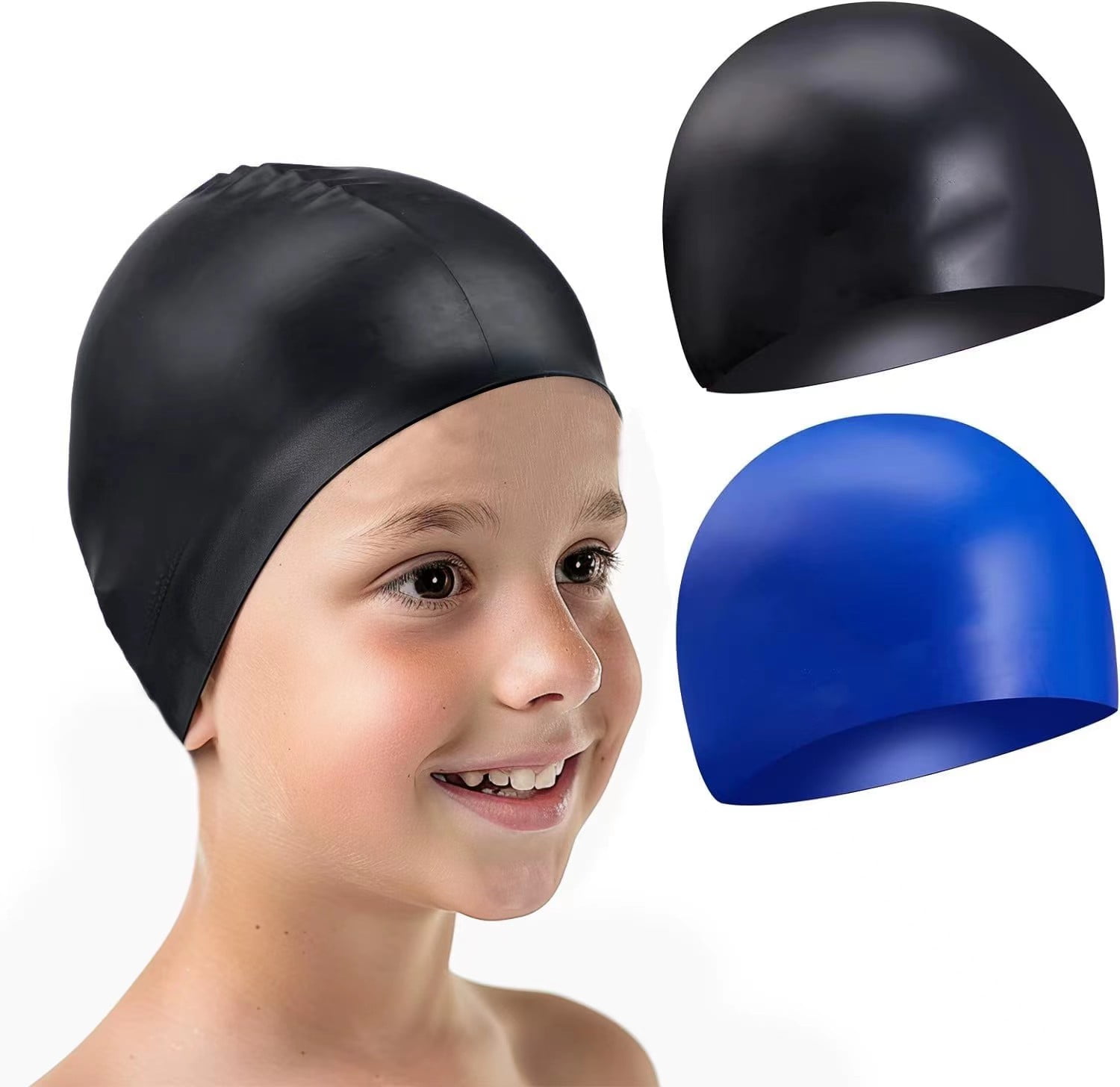 2 Pack Kids Swim Cap for Age 4-12, Durable Silicone Swimming Cap for ...