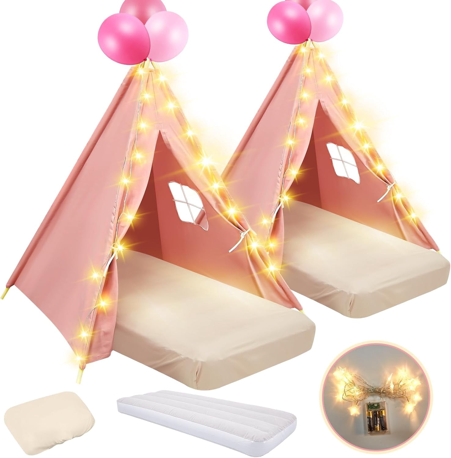 2 Pack Kids Teepee Tent Bulk with Light String, Inflatable Airbed ...