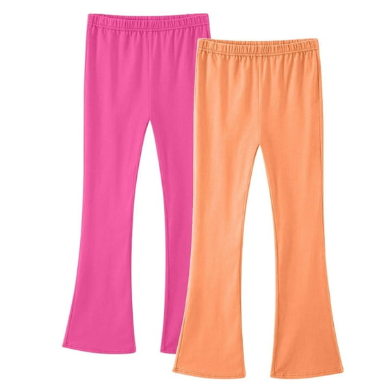 2 Pack Kids Yoga Pants Cotton Elastic Waist Solid Color Flared Trousers ...