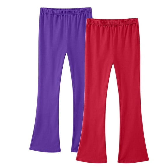 2 Pack Kids Yoga Pants Cotton Elastic Waist Solid Color Flared Trousers ...