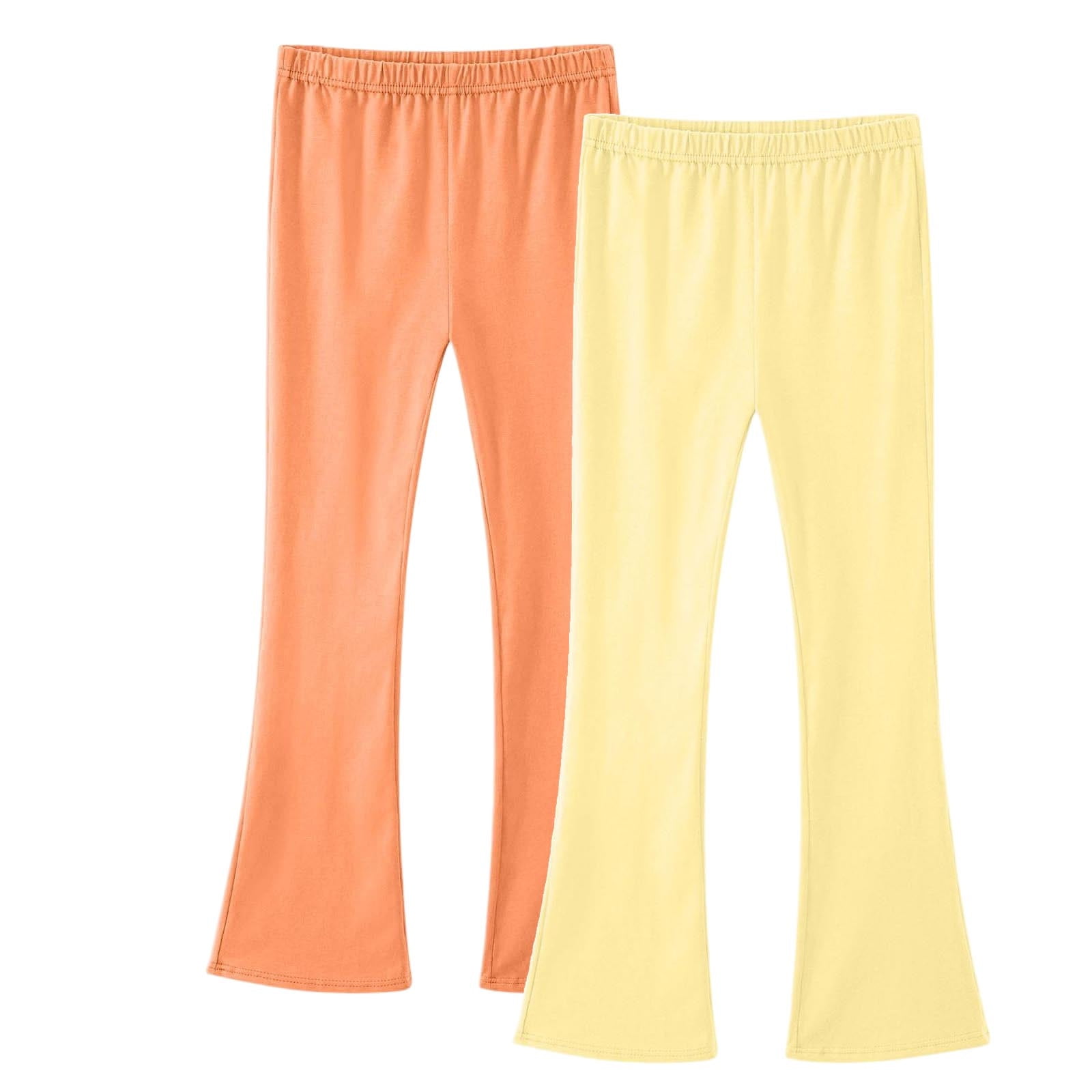 2 Pack Kids Yoga Pants Cotton Elastic Waist Solid Color Flared Trousers ...