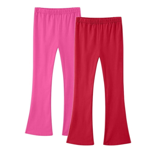 2 Pack Kids Yoga Pants Cotton Elastic Waist Solid Color Flared Trousers ...