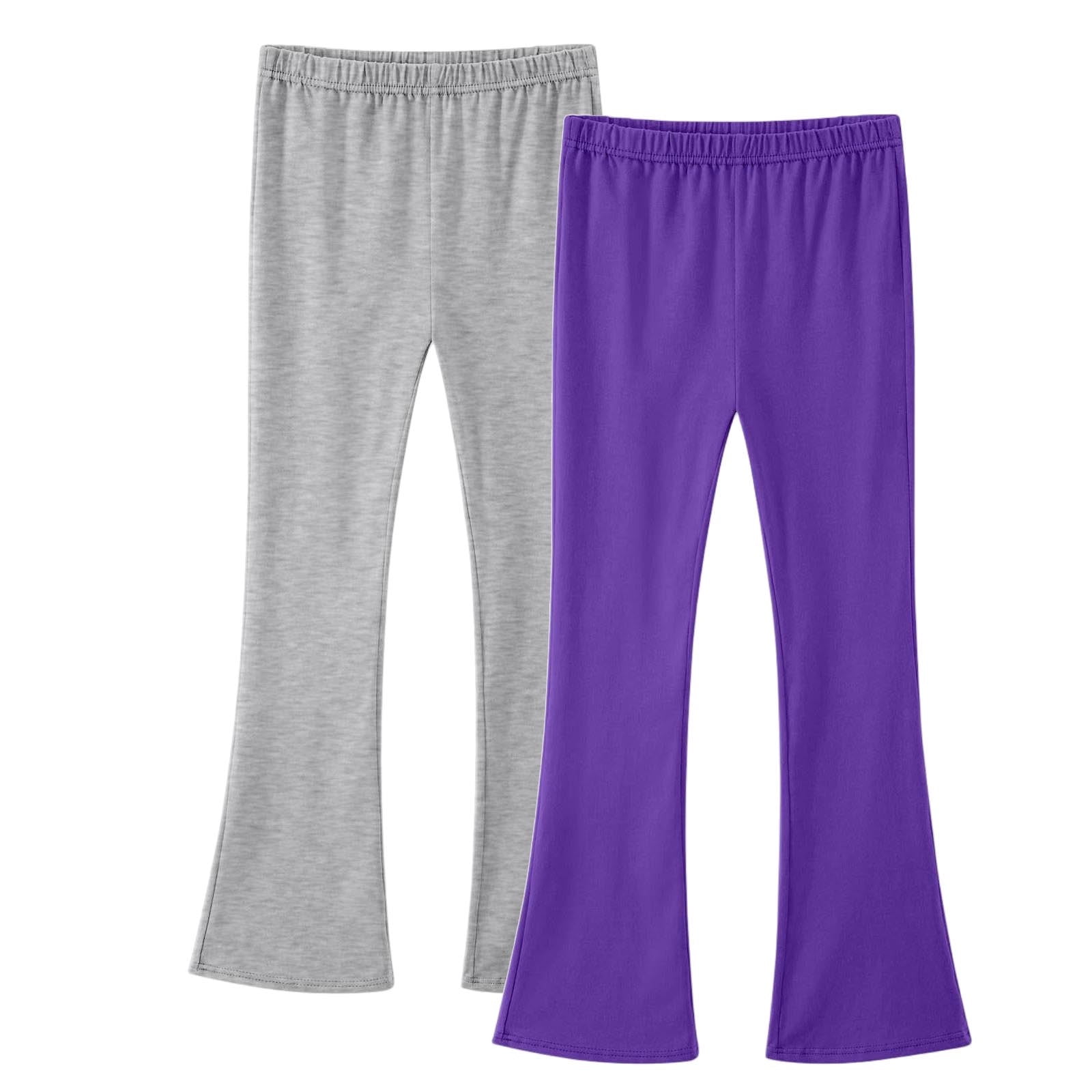 2 Pack Kids Yoga Pants Cotton Elastic Waist Solid Color Flared Trousers ...
