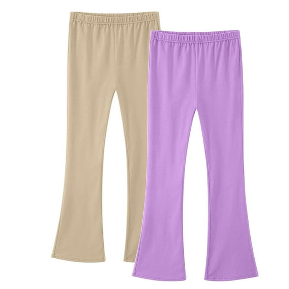 2 Pack Kids Yoga Pants Cotton Elastic Waist Solid Color Flared Trousers ...