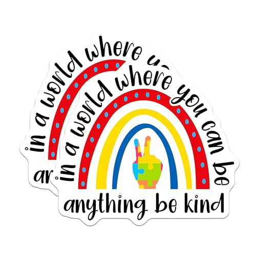 (2 Pack) Be Kind Magnets - Inspirational Quote - Rainbow Peace Sign ...
