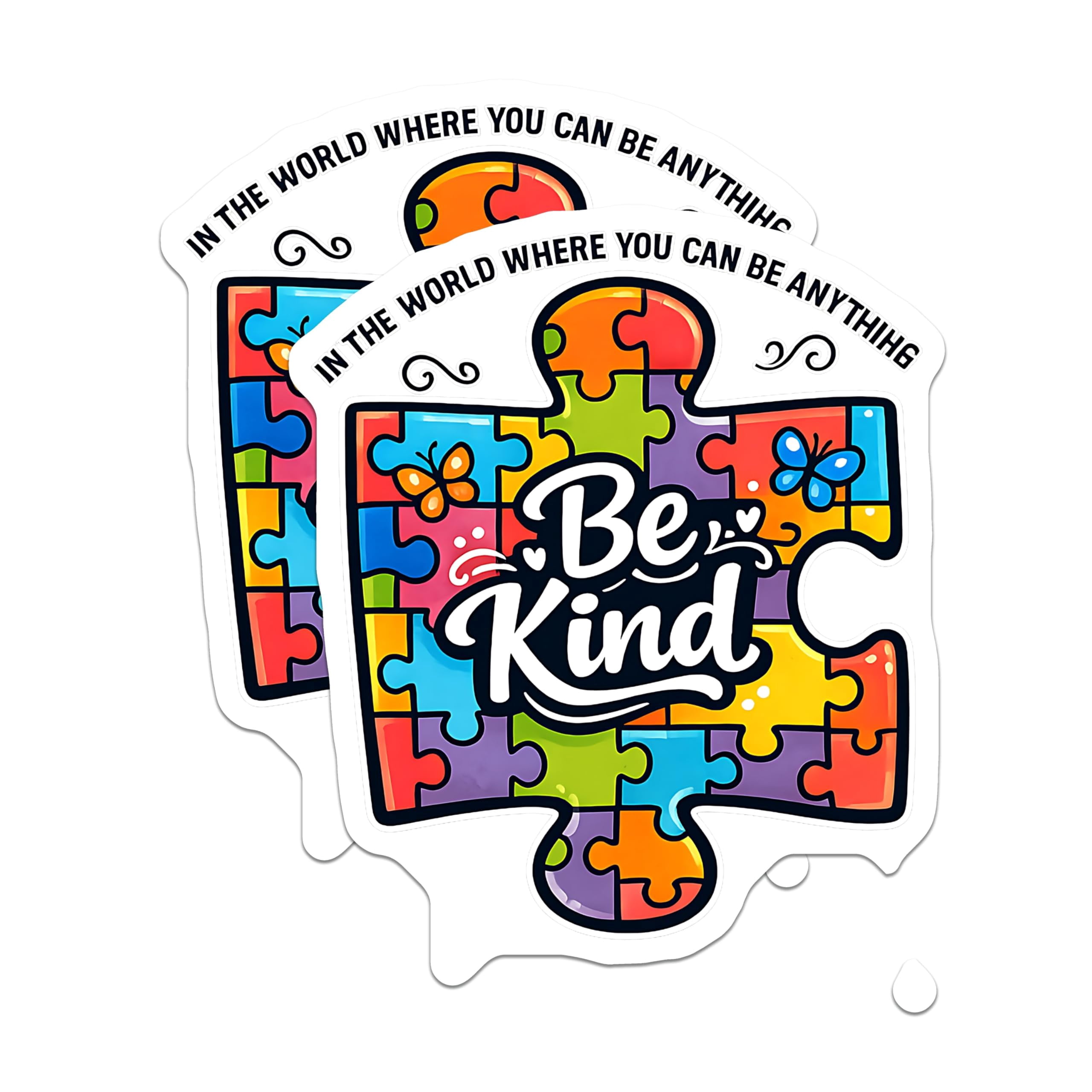 (2 Pack) Be Kind Stickers - Autism Awareness Puzzle - Inspirational ...