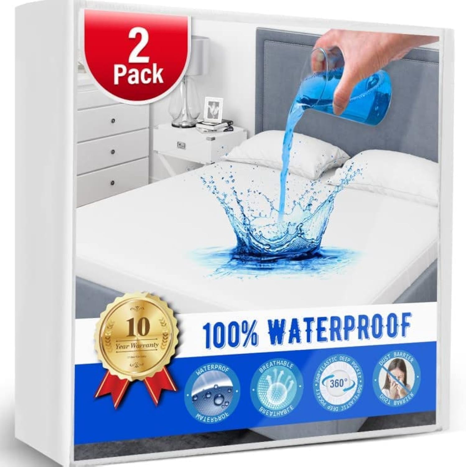 2 Pack King Mattress Protector Waterproof Mattress Protector King ...
