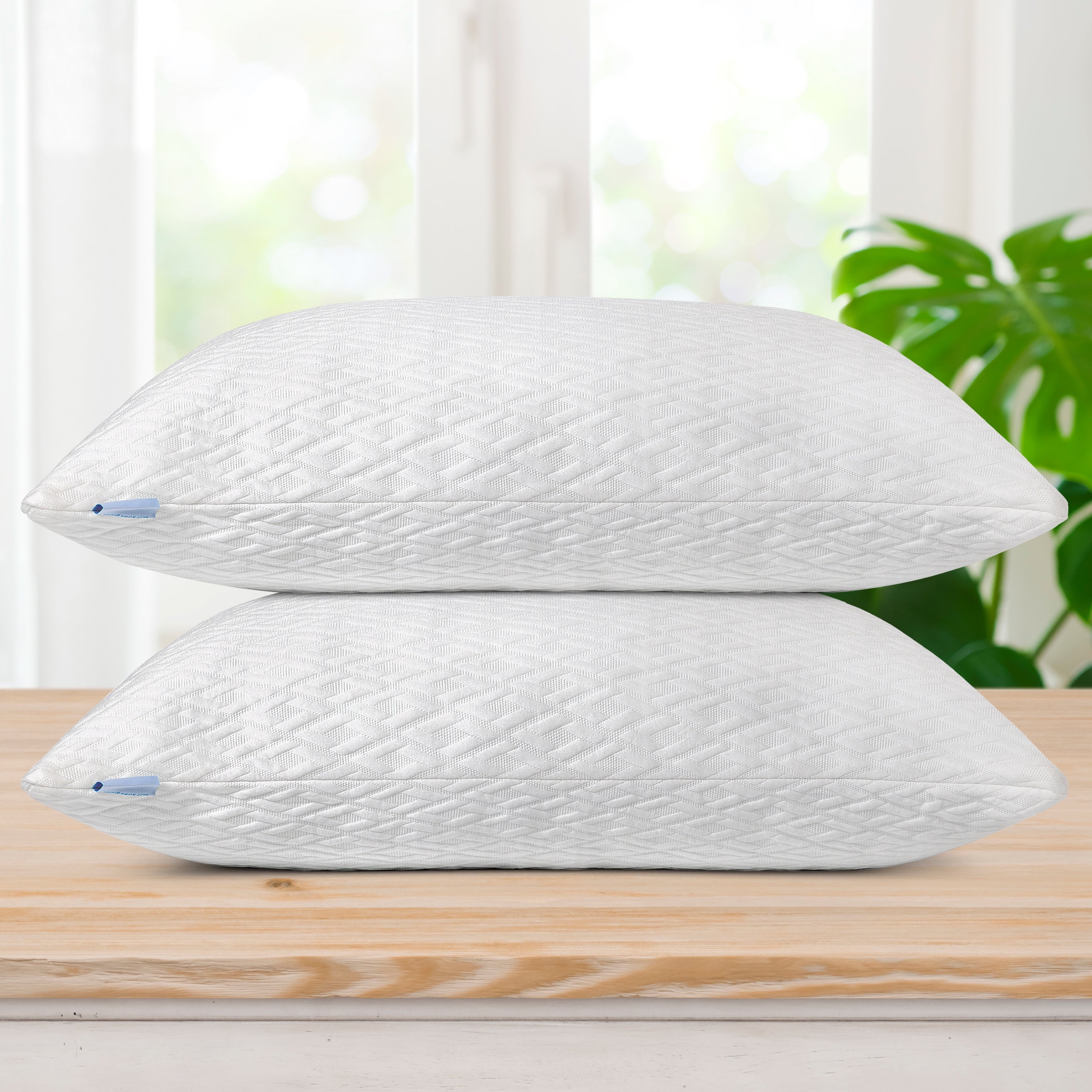 2 Pack King Size Bamboo Pillow, Memory Foam Bed Pillows with Washable ...