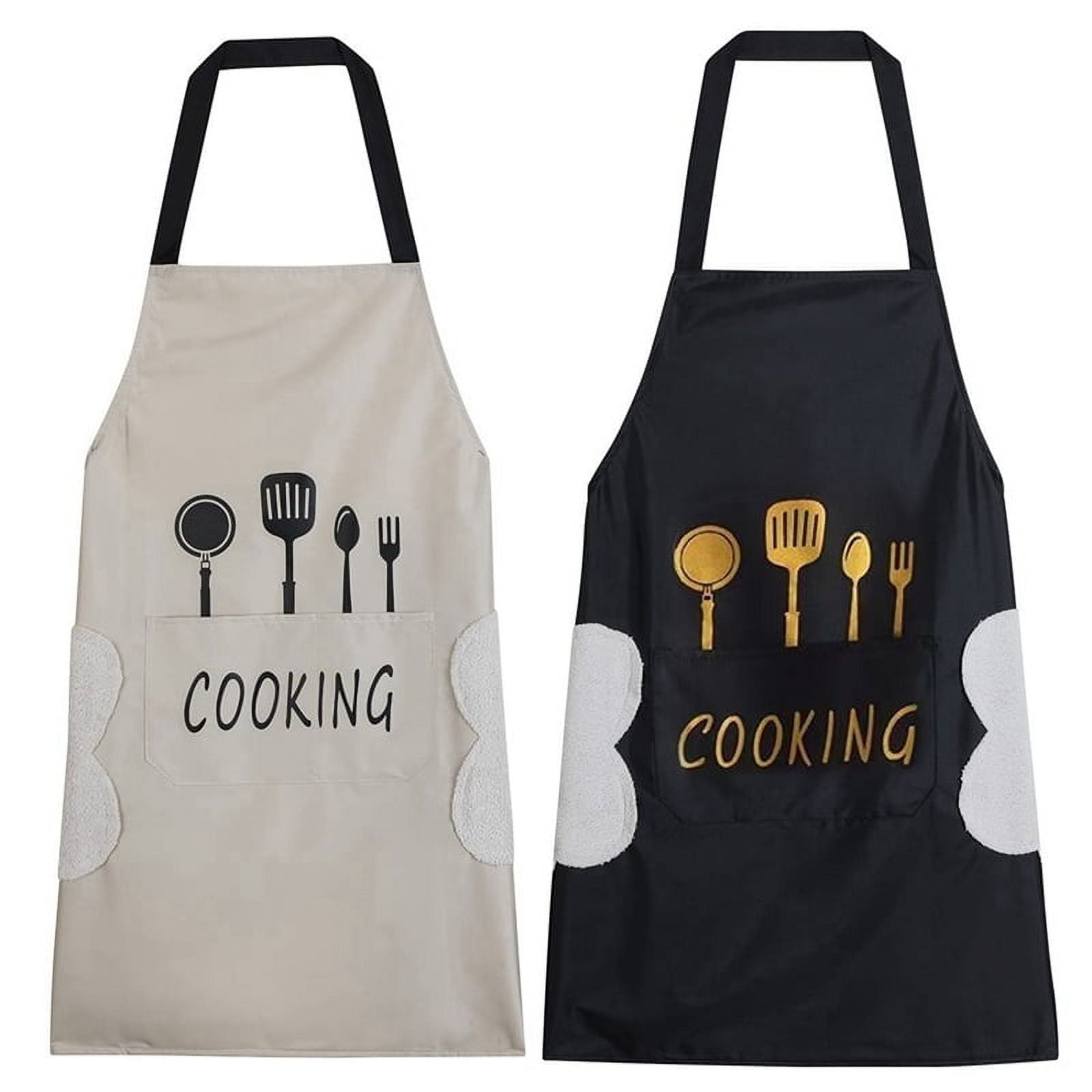 2 Pack Kitchen Apron with Hand Wipe, Water-Drop Pockets Cooking Bib for ...