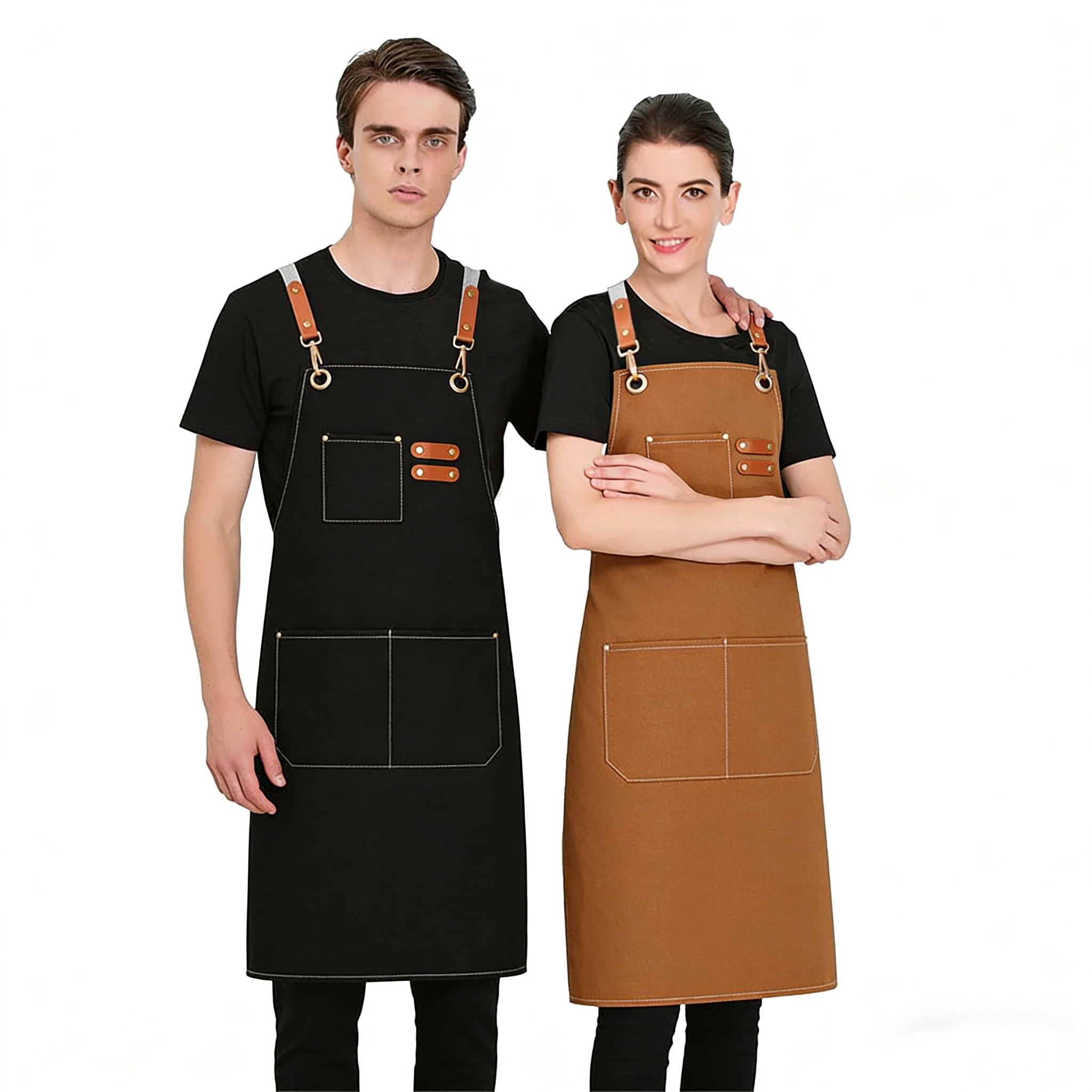 2 Pack Chef Aprons for Men Women with Large Pockets, Cotton Canvas ...