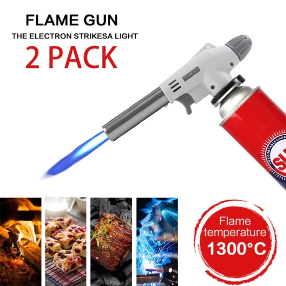 2 Pack Kitchen Butane Torch Lighter Adjustable Gas Flame Gun Outdoor ...