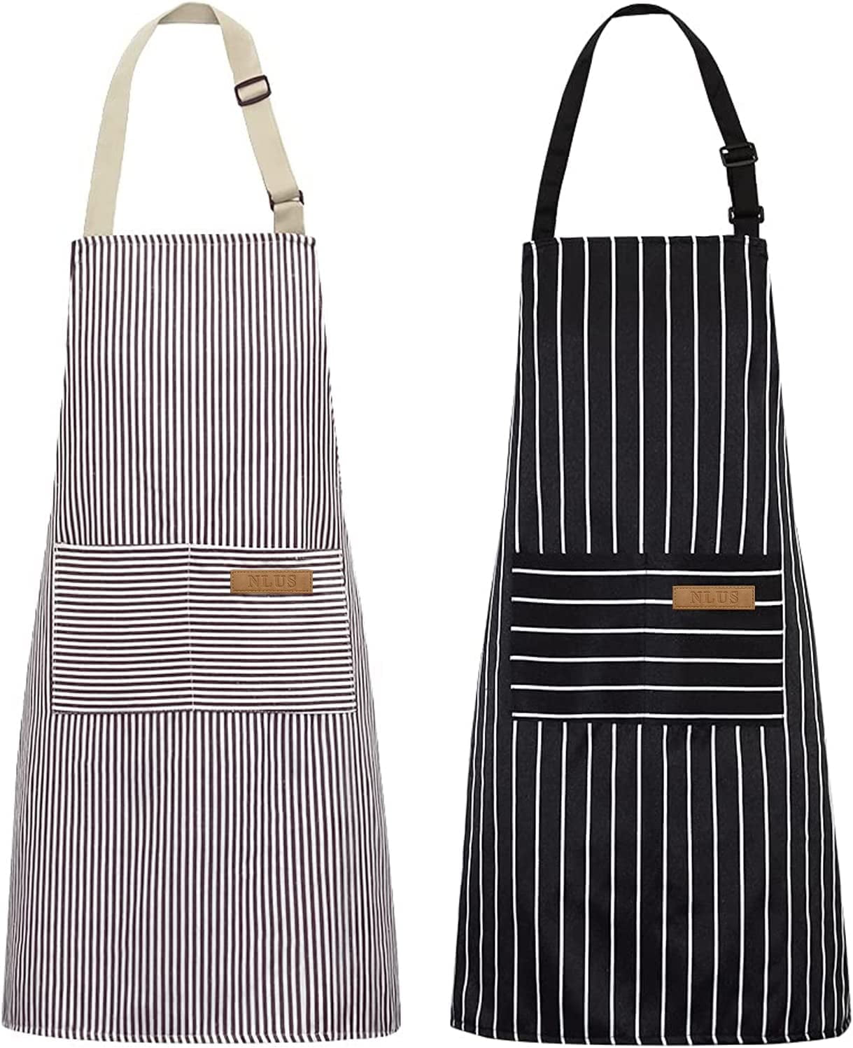 2 Pack Kitchen Cooking Aprons, Adjustable Bib Soft Chef Apron with 2 ...