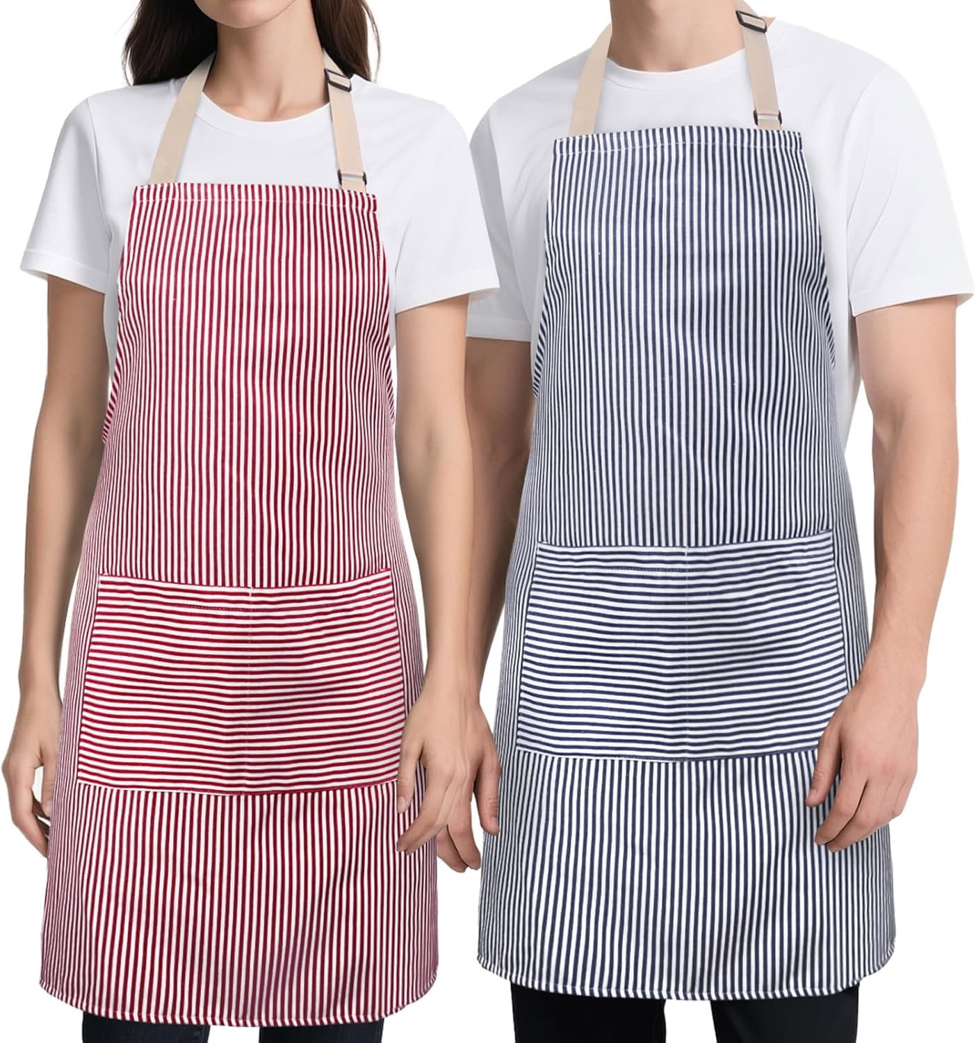 2 Pack Kitchen Cooking Aprons, Soft Aprons for Women Men with 2 Pockets ...