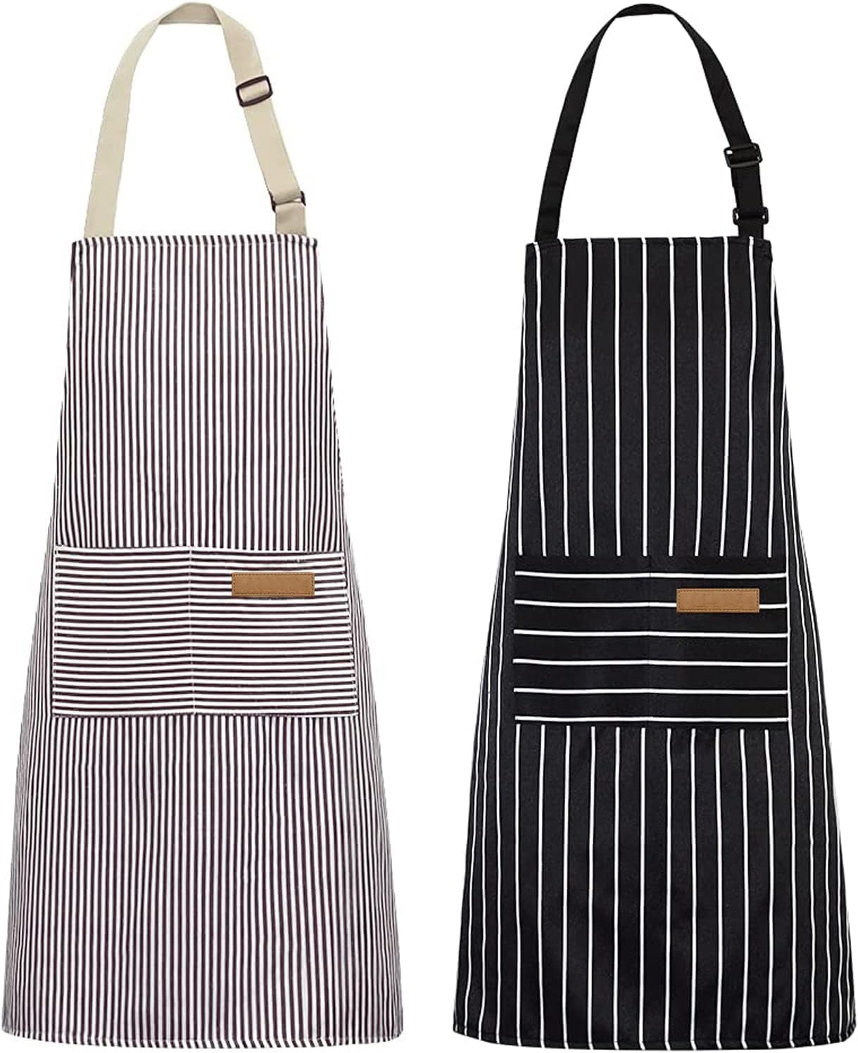 2 Pack Kitchen Cooking Aprons with Pockets, Adjustable Bib Soft Chef ...