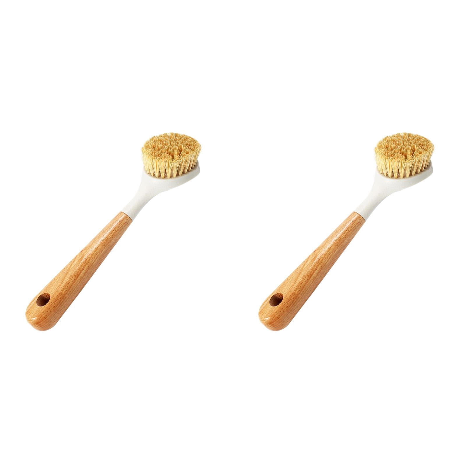 2 Pack Kitchen Dish Brush Bamboo Handle Dish Scrubber Built-in Scraper ...