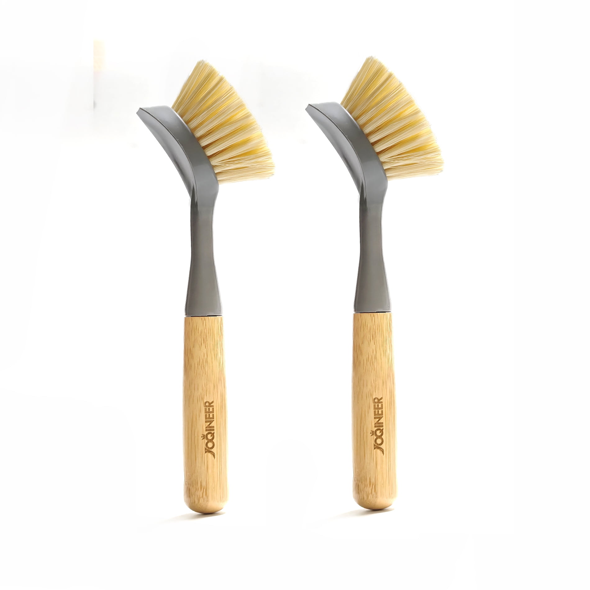 2 Pack Kitchen Dish Brushes with Bamboo Handle, Dish Scrubber Built-in ...