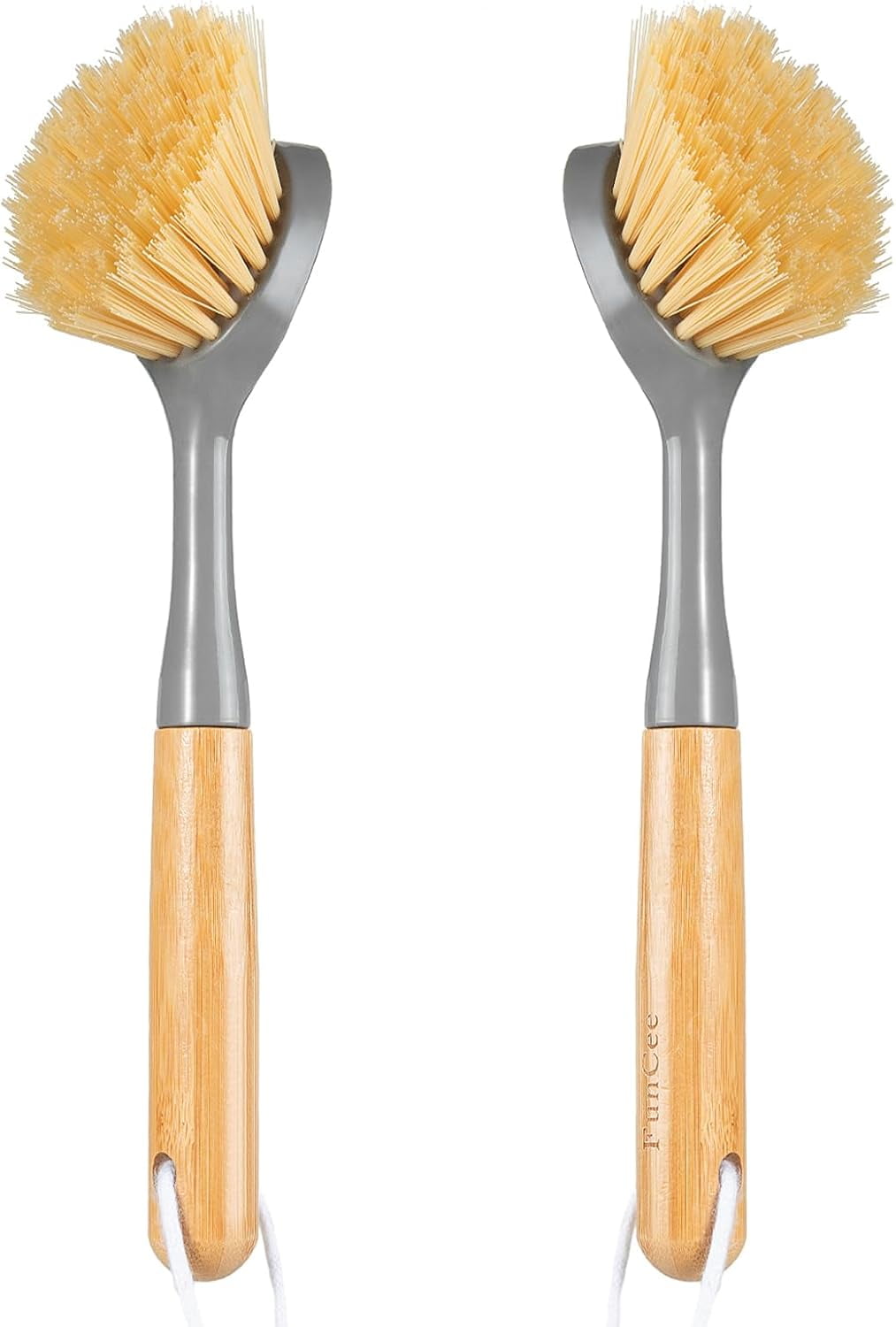 2 Pack Kitchen Dish Brushes with Bamboo Handle, Dish Scrubber Built-in ...
