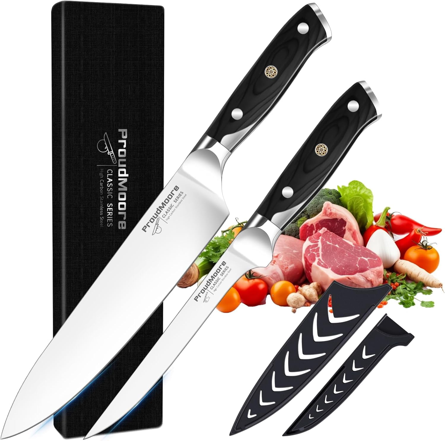 2 Pack Kitchen Knives Set 8" Chef Knife & 6" Boning Knife High Carbon ...