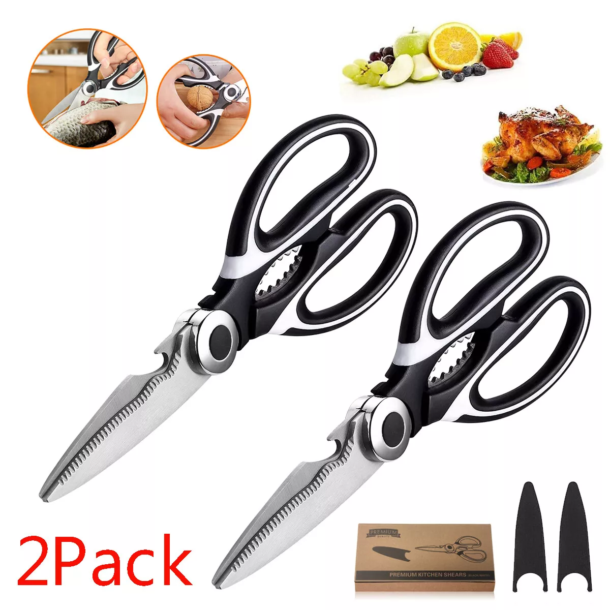 2 Pack Kitchen Shears Heavy Duty Kitchen Scissors Chicken Fish Meat ...